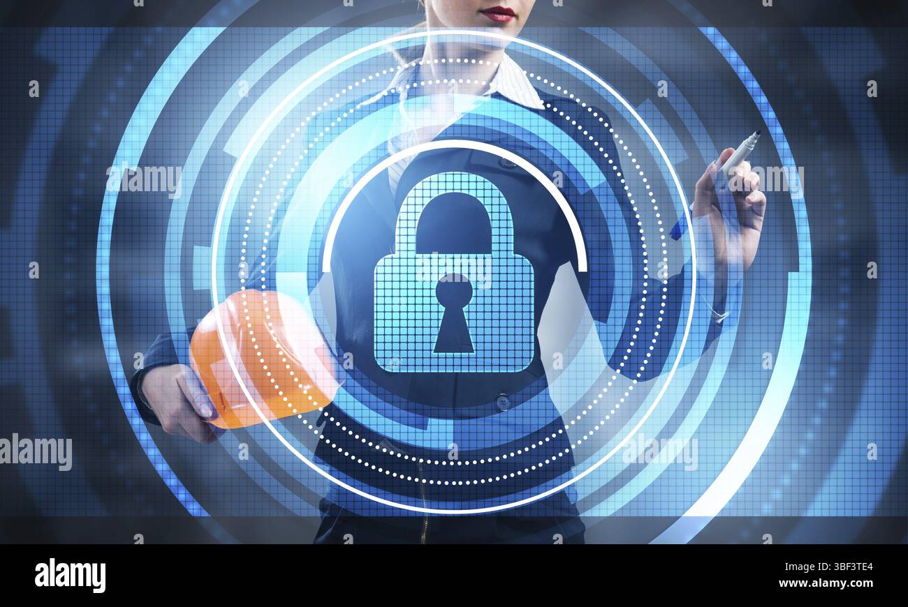 Computer security and information technology. Virtual padlock blue ...