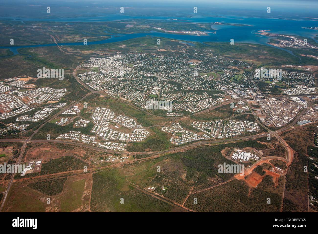 Darwin Australia -May 10 2025; Aerial city shots leaving Darwin to fly ...