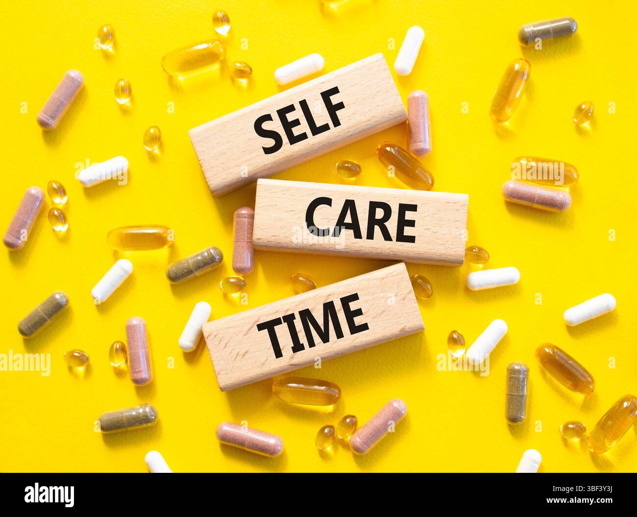 Self-care Time symbol. Concept words Self-care Time on wooden blocks ...