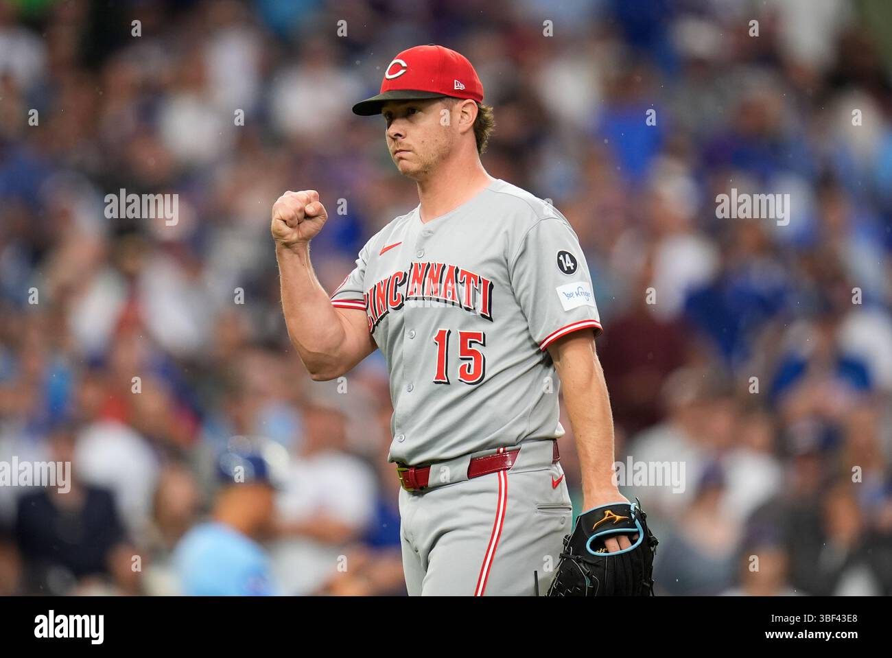 Cincinnati Reds pitcher Emilio Pagán (15) reacts after defeating the ...