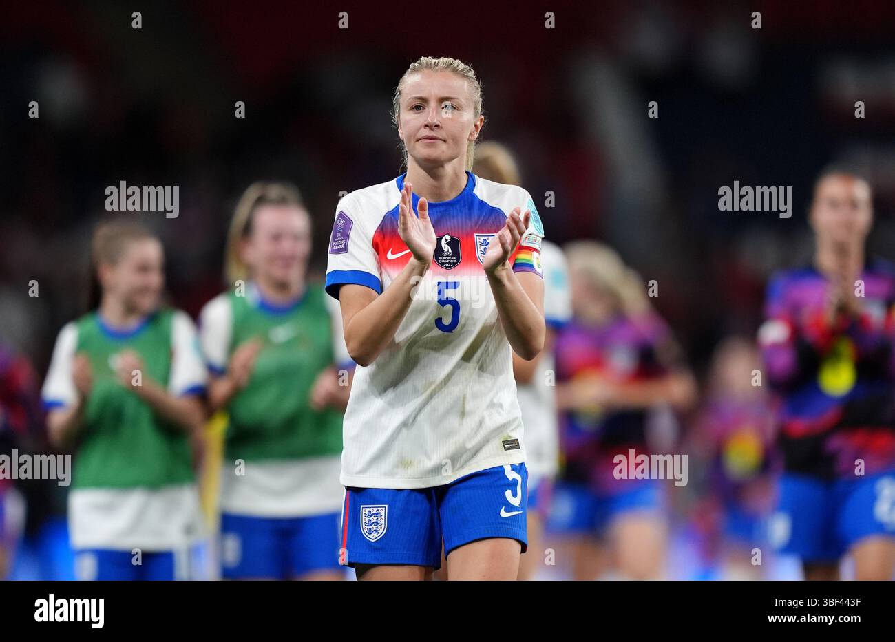 England's Leah Williamson and team-mates celebrate the win after the ...