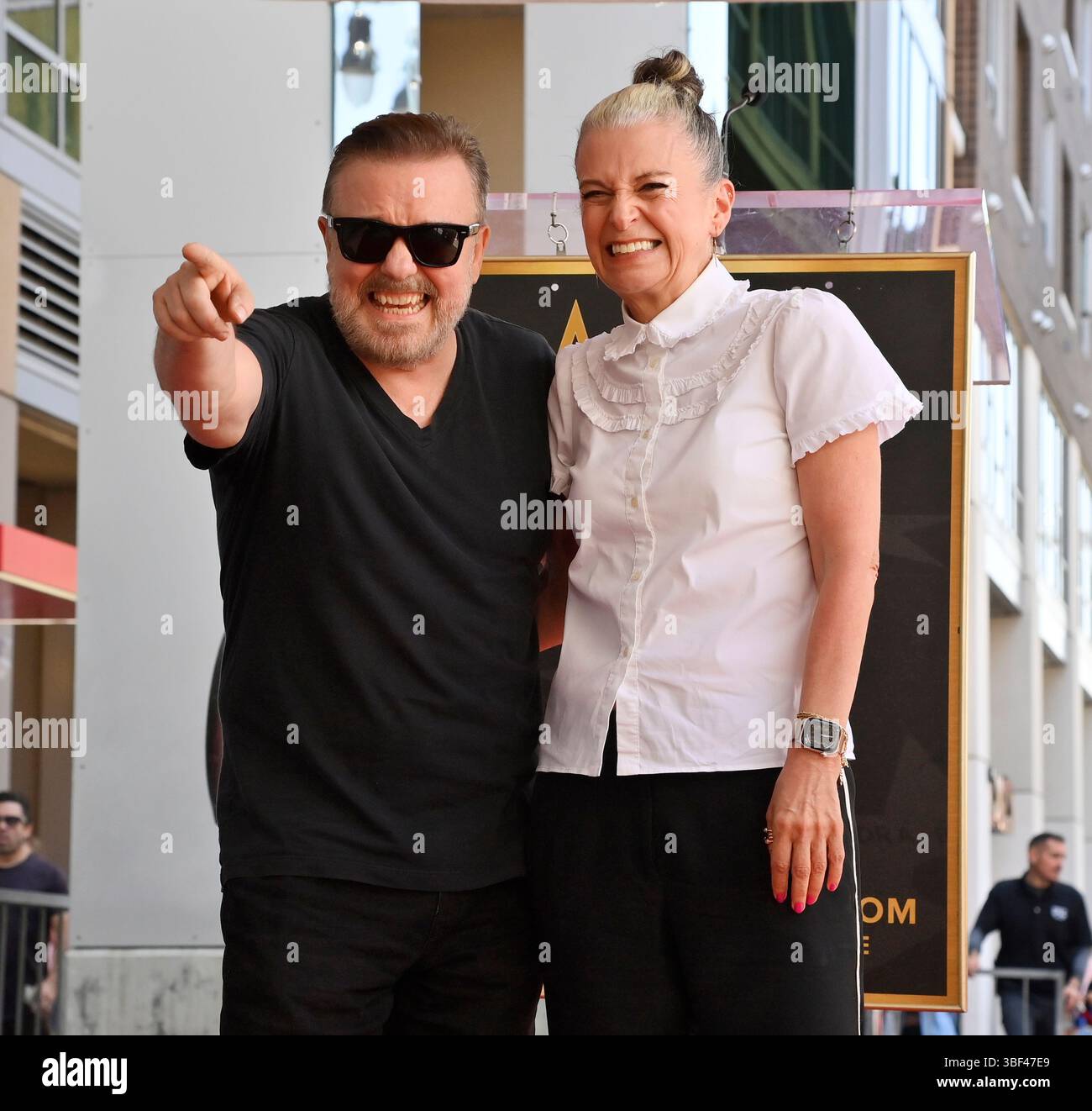 Los Angeles, United States. 30th May, 2025. Comedian Ricky Gervais (L ...