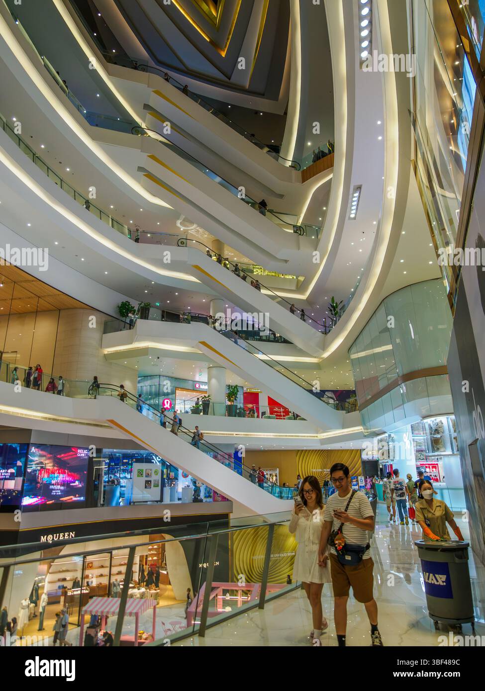 The elegant and soaring multistory interior of the iCONSIAM mall ...