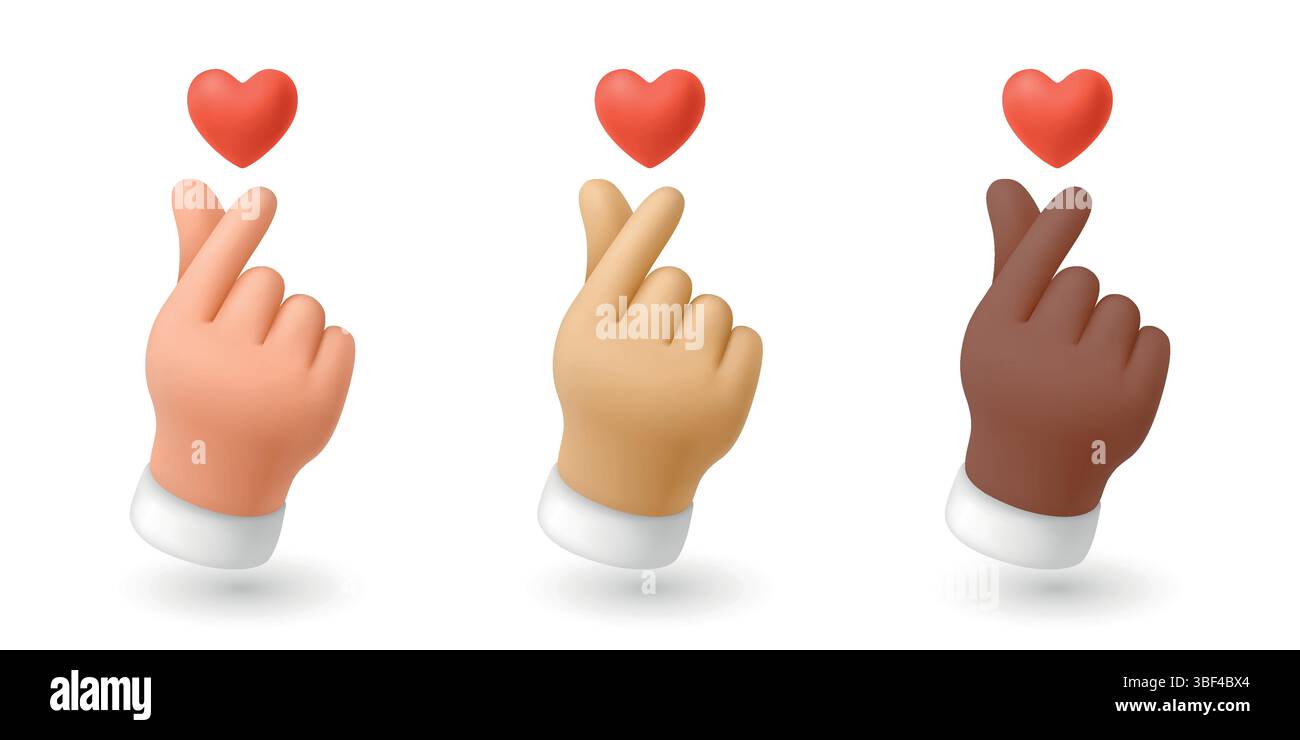 Vector Finger Heart Hand Gesture Icon Set. Korean Like Hand Gesture ...