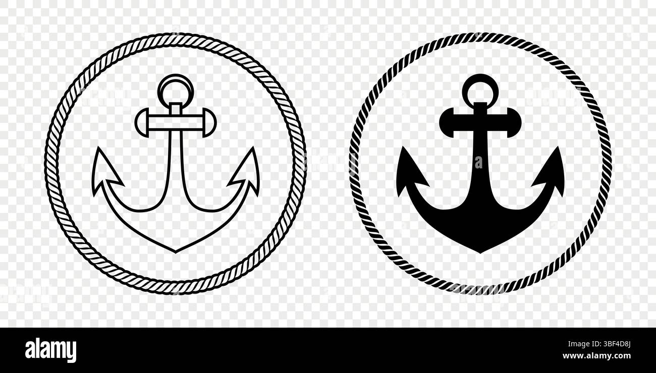 Black and White Anchor Icon Set. Flat Vector Monochrome Anchor Shapes ...