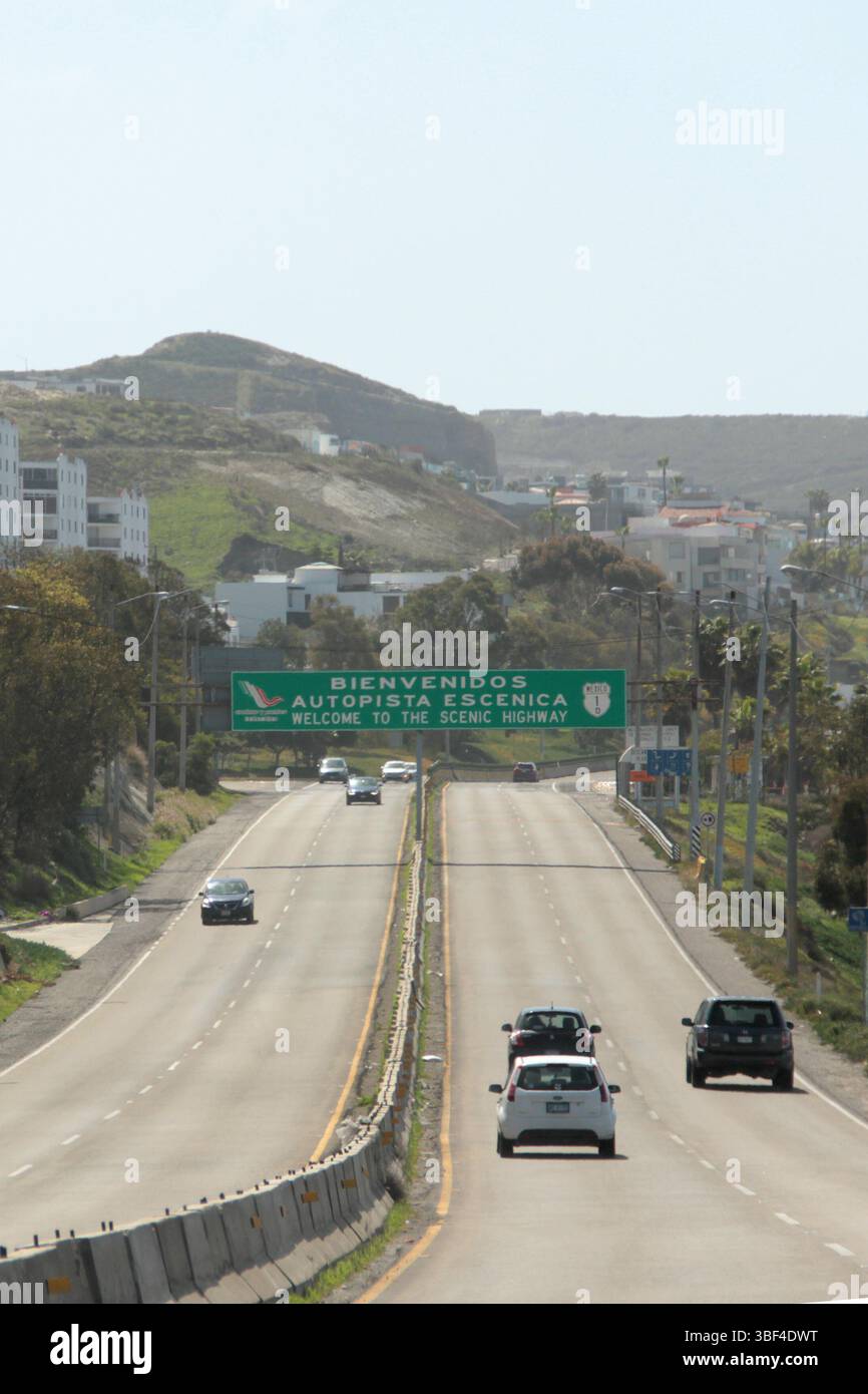 Ensenada, Baja California, Mexico - Mar 14 2025: Road signs on the ...