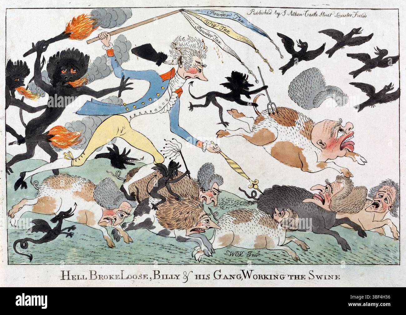 A humorous cartoon print of Hell broke loose, Billy and his gang ...