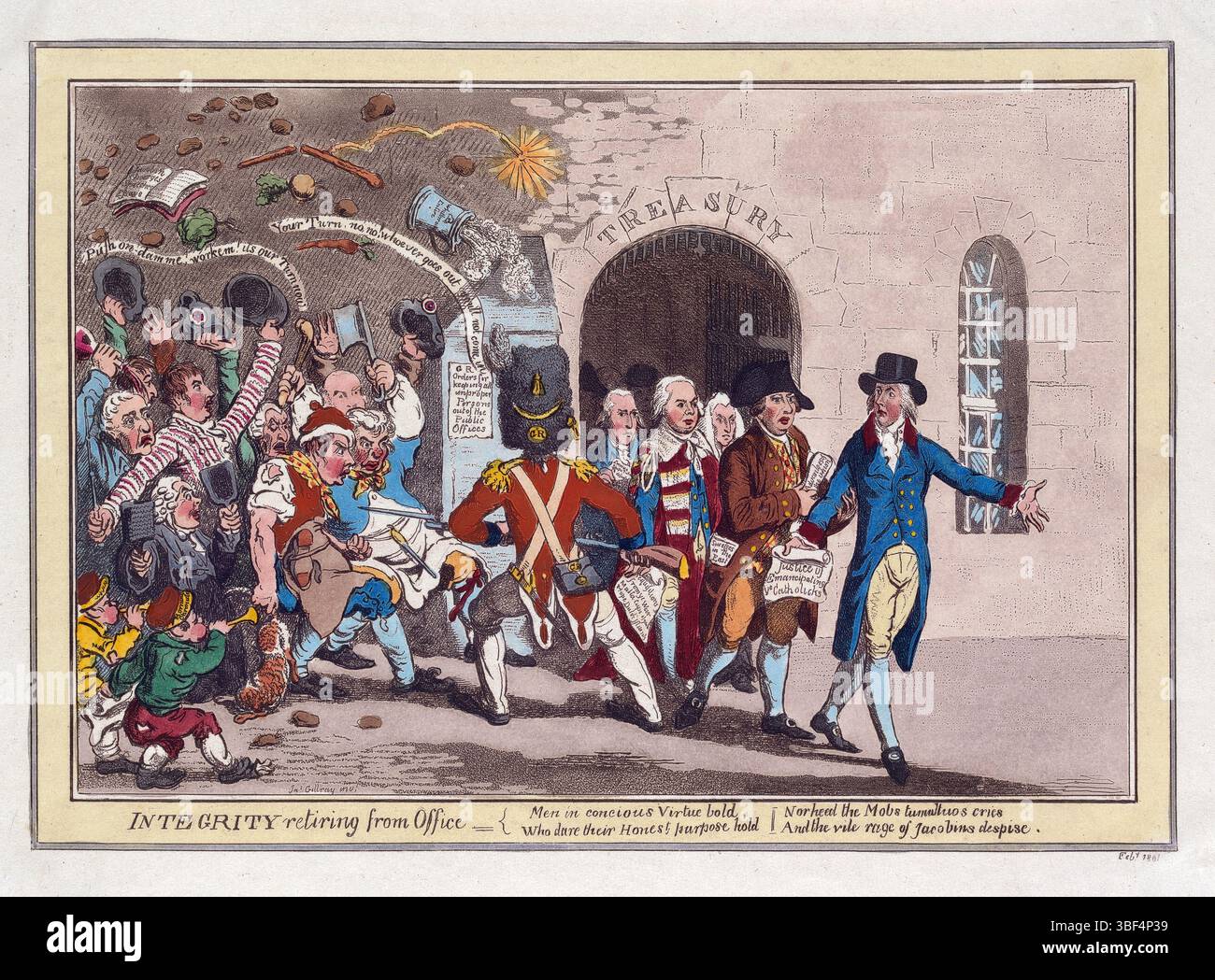 A humorous cartoon satirical print of Integrity retiring from office ...