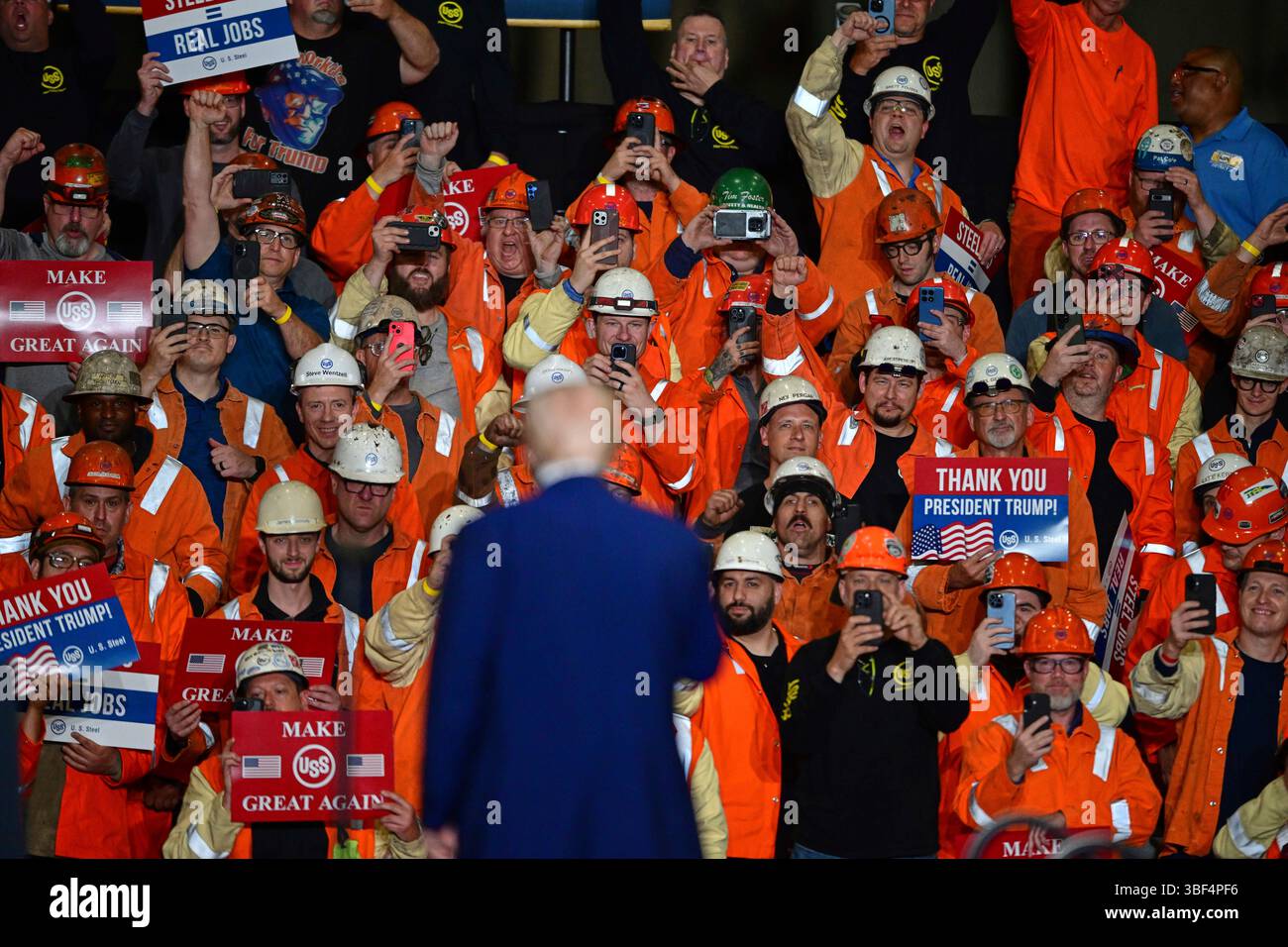 President Donald Trump arrives to speak at U.S. Steel Mon Valley Works ...