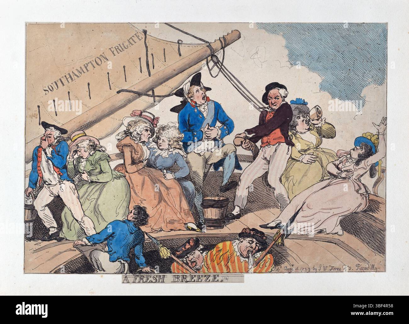 A funny humorous print of A fresh breeze 1789 hand colour etching on ...