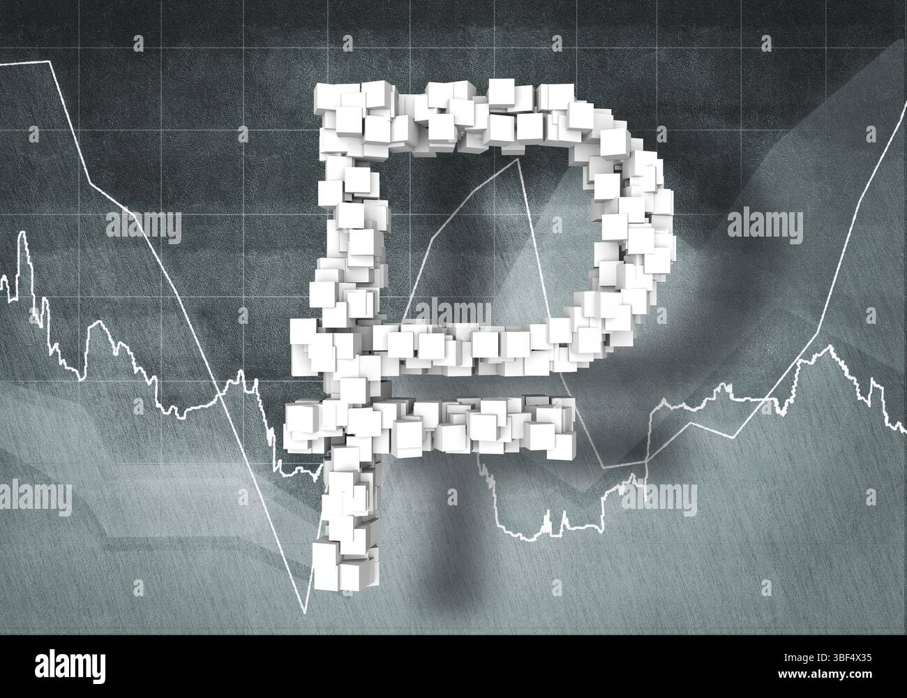 Big rouble currency symbol on graphs and diagrams background, 3D ...
