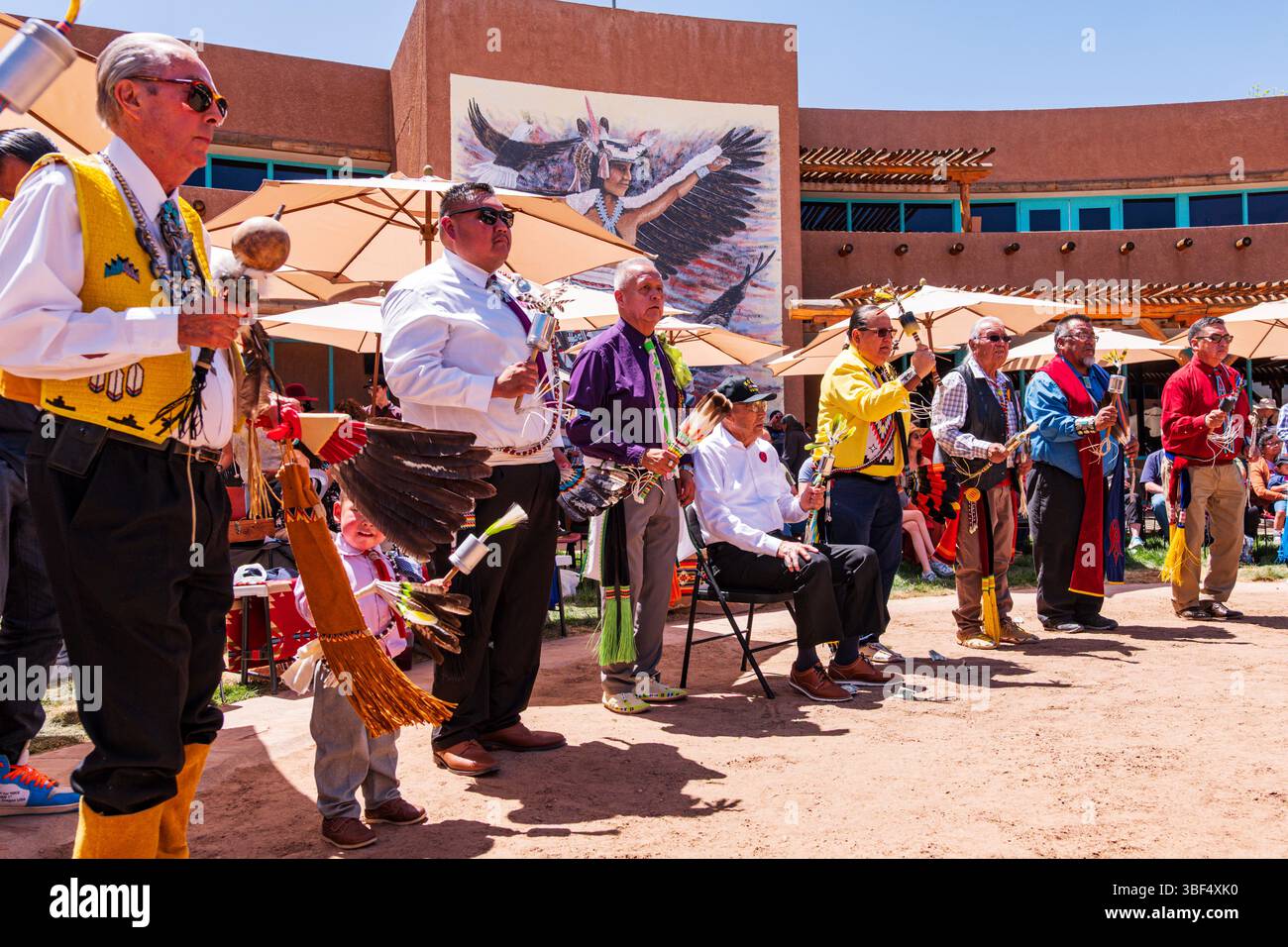 Native American Indians dance to drums; Indian Pueblo Cultural Center ...