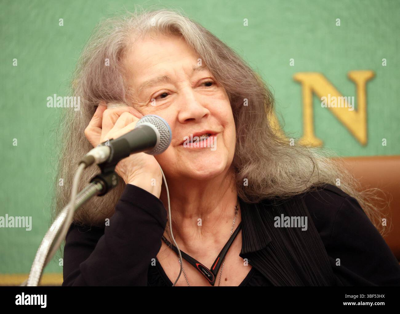 Tokyo, Japan. 30th May, 2025. Legendary Argentine pianist Martha Argerich speaks at the Japan ...