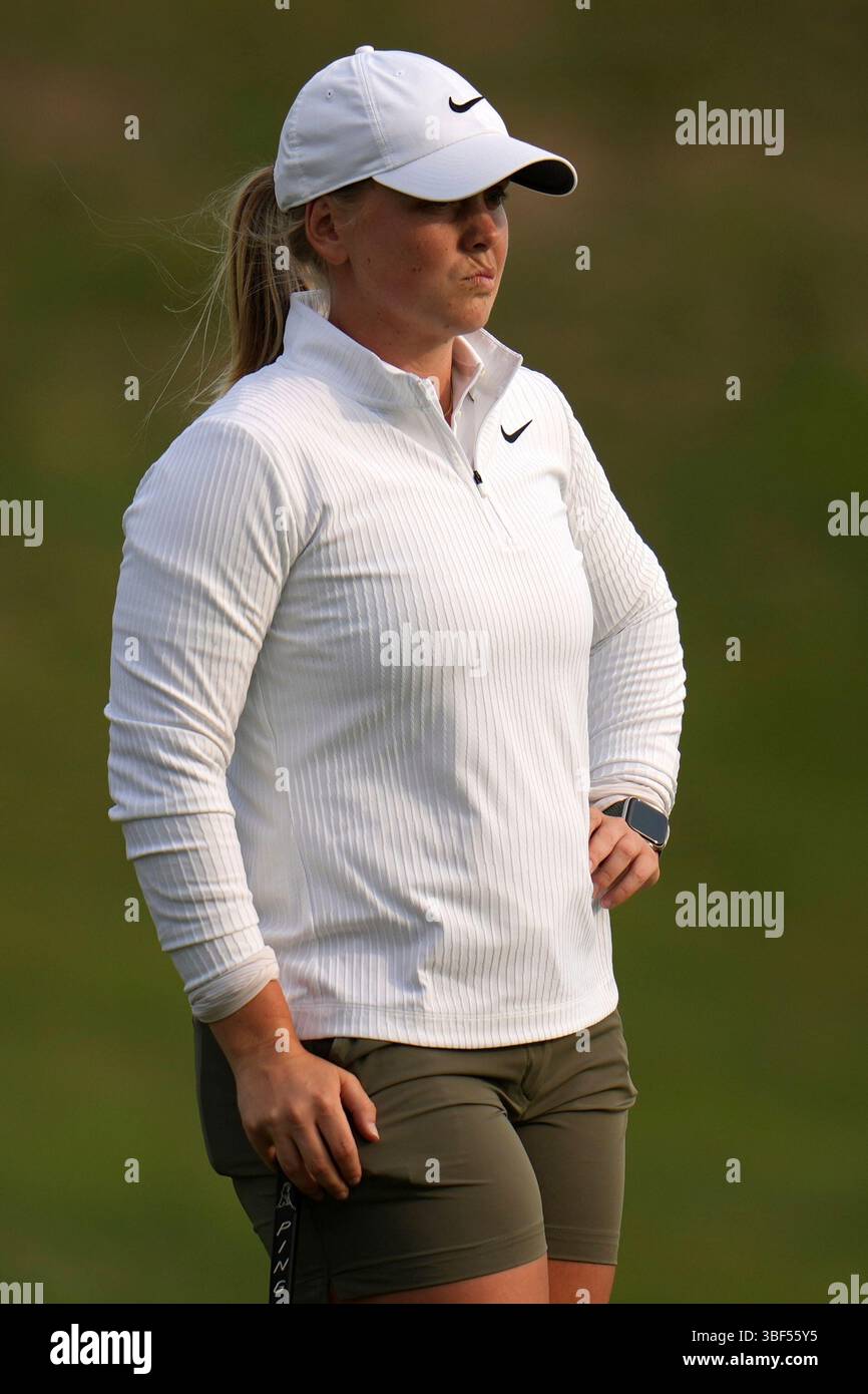 Maja Stark, of Sweden, waits to putt on the 17th hole during the second ...