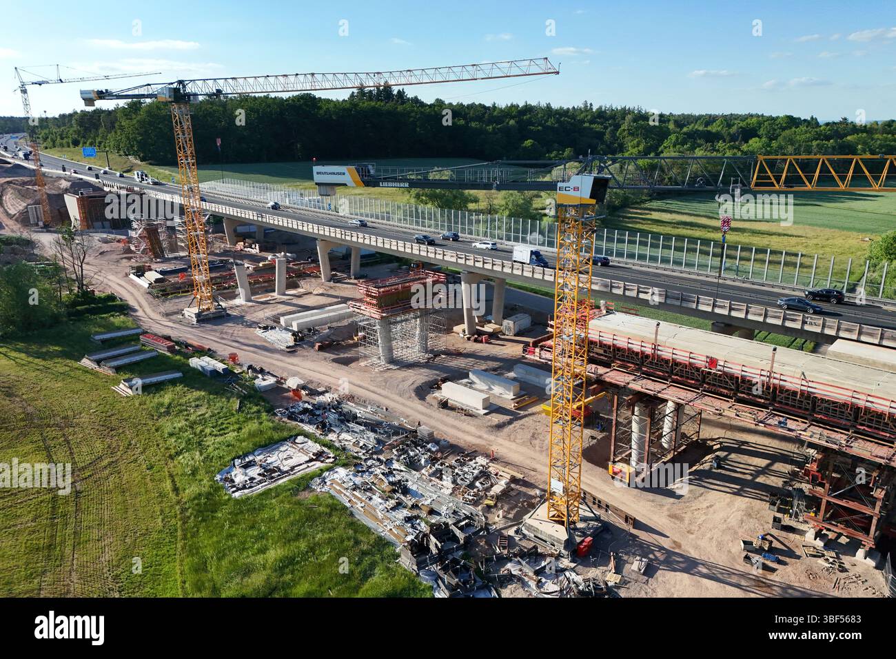 Construction site of a bridge over the A3 motorway near Erlangen ...