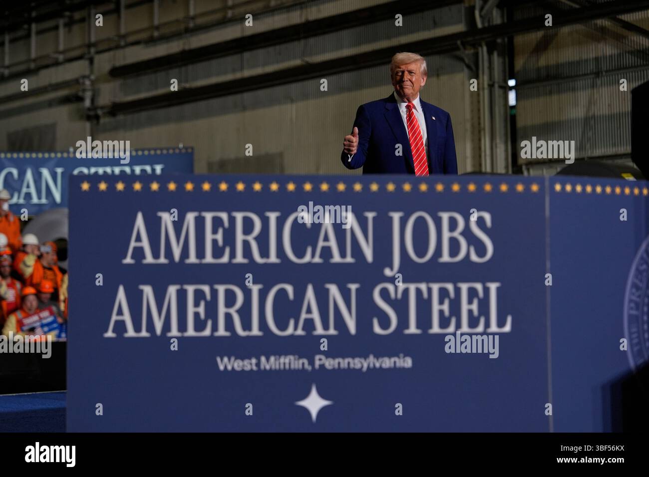 President Donald Trump gestures after speaking at U.S. Steel ...
