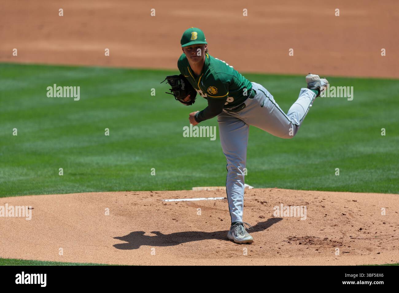 May 30, 2025: Bison pitcher Nolan Johnson (16) finishes up his pitching ...