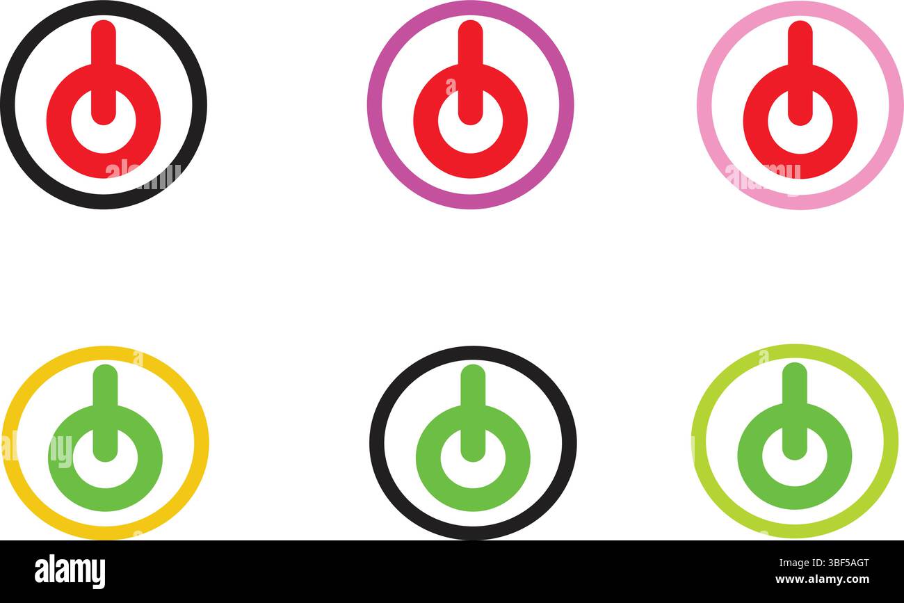 Power Button Icon Vector Set with Glowing Neon Effect for Digital Energy Tech Interface Concepts ...