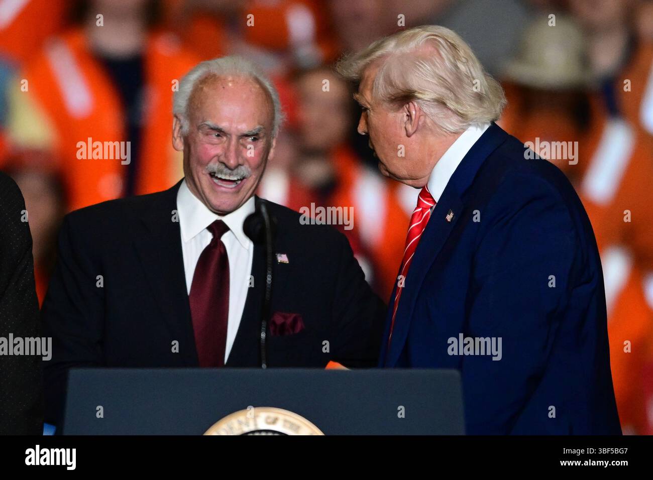 Former Pittsburgh Steelers Rocky Bleier talks with President Donald ...