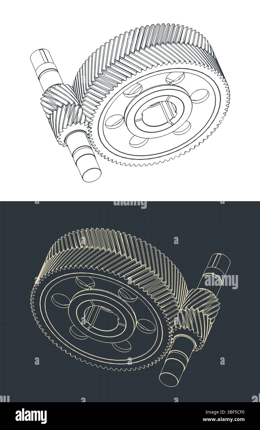 Chevron gear transmission isometric drawings stylized vector ...