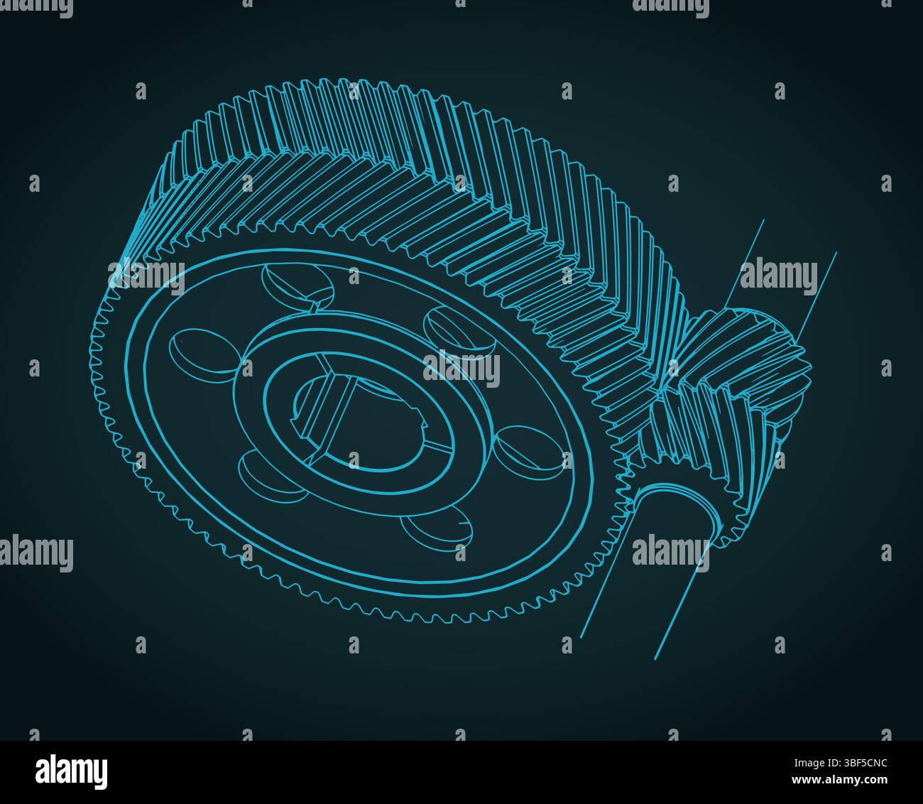 Chevron gear isometric drawing close up stylized vector illustration ...