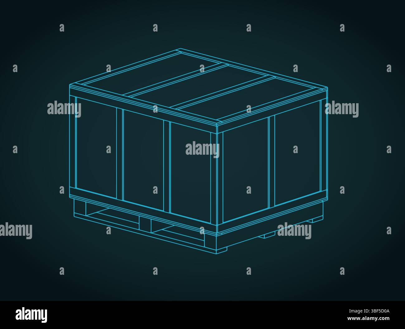 Large wooden shipping crate isometric blueprint stylized vector ...
