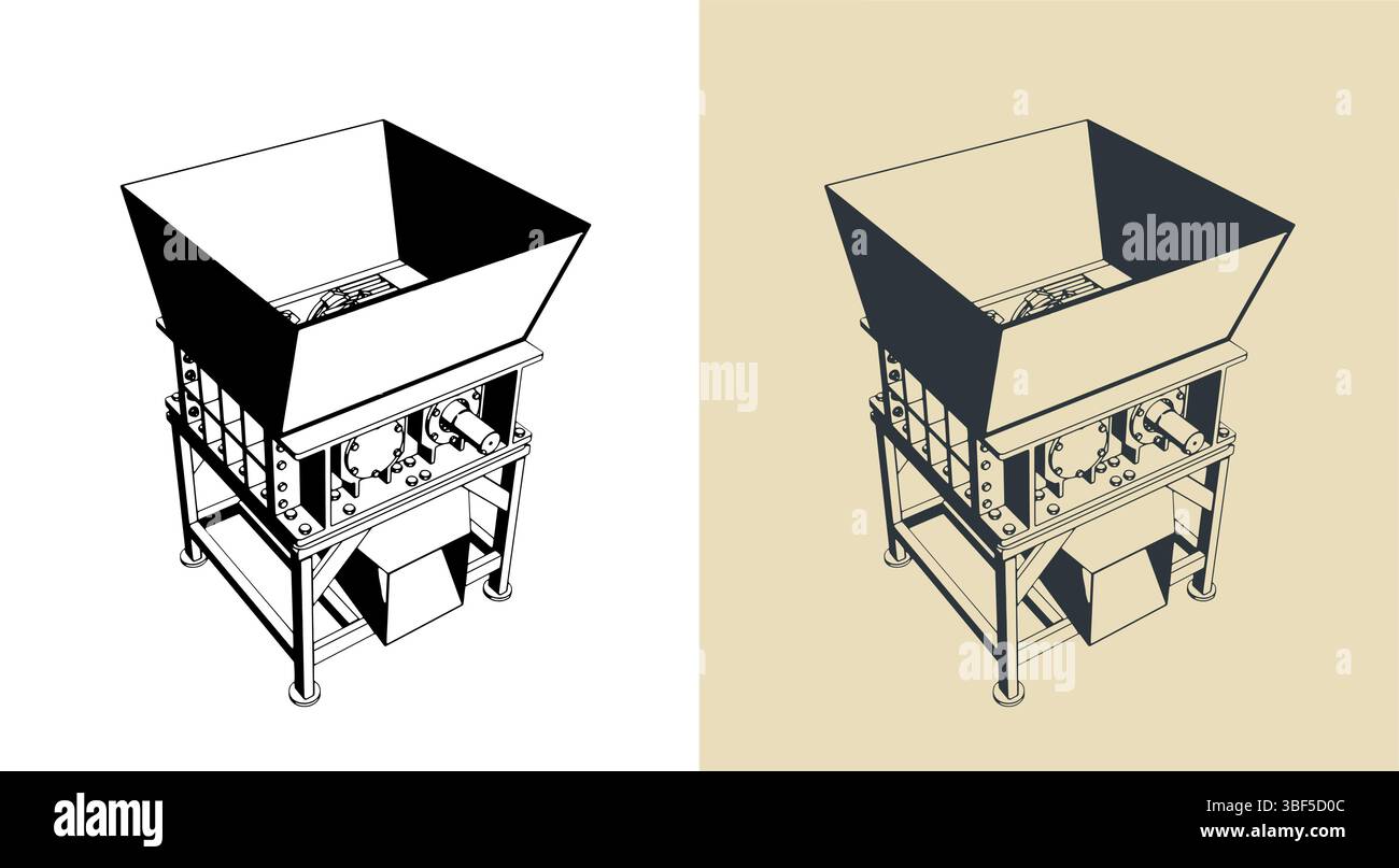 Stylized vector illustrations of industrial plastic shredder Stock ...