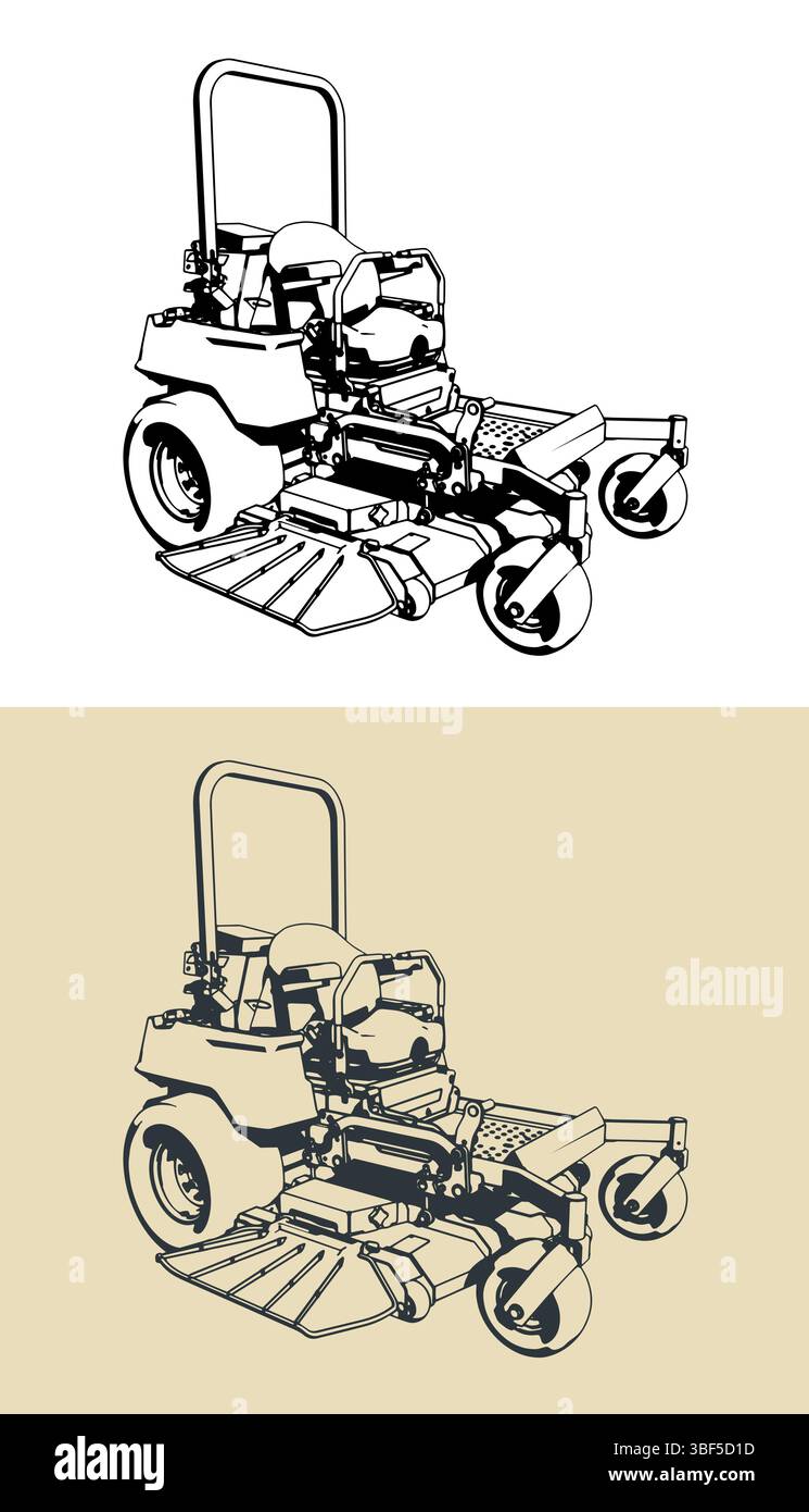 Riding zero-turn mower stylized vector illustrations Stock Vector Image ...