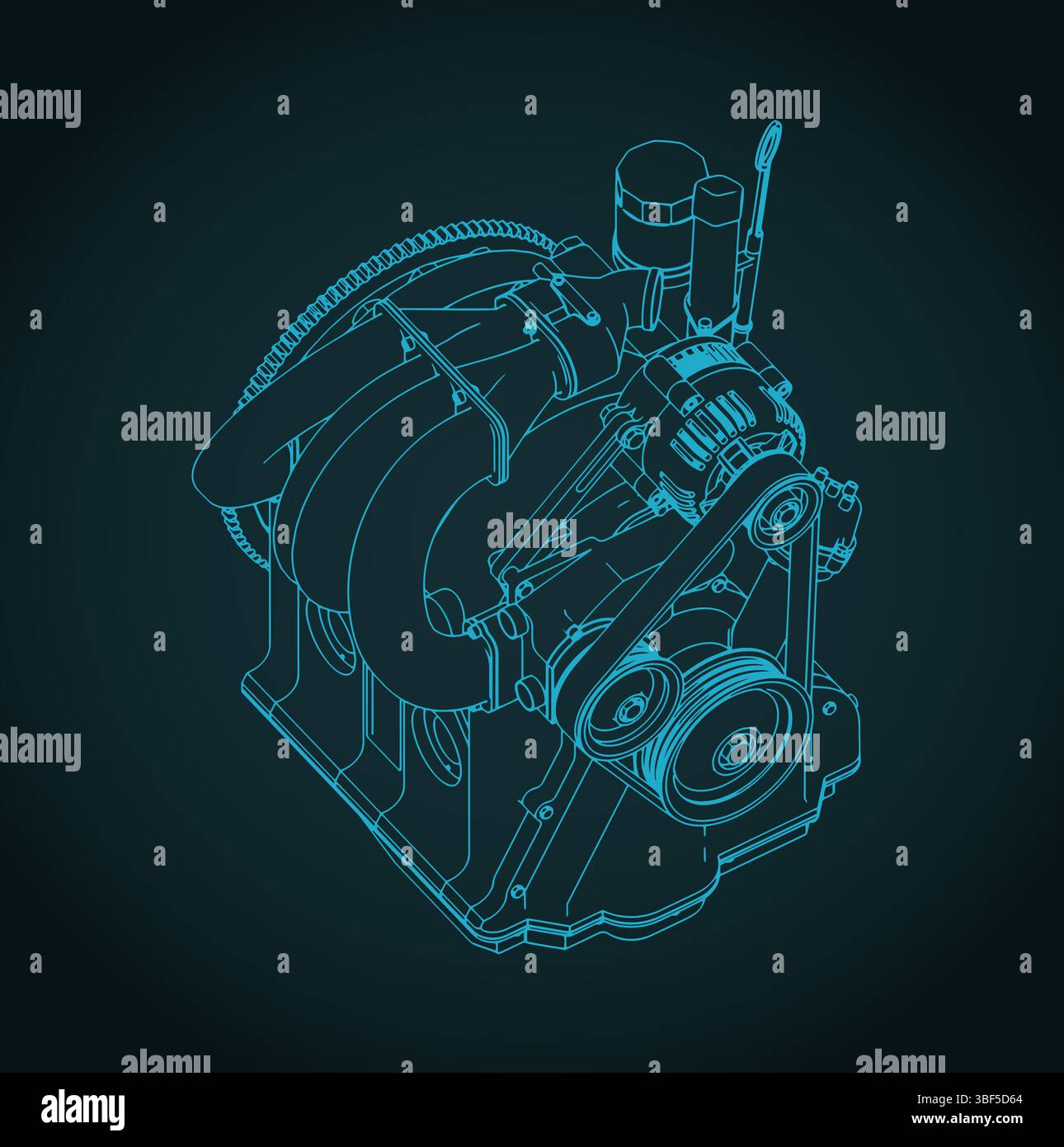 Isometric blueprint of a wankel rotary engine stylized vector ...