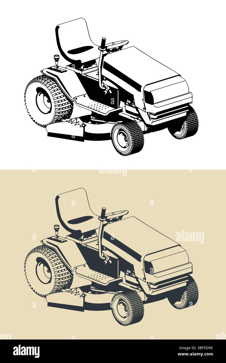 Mini tractor lawn mower stylized vector illustrations Stock Vector ...