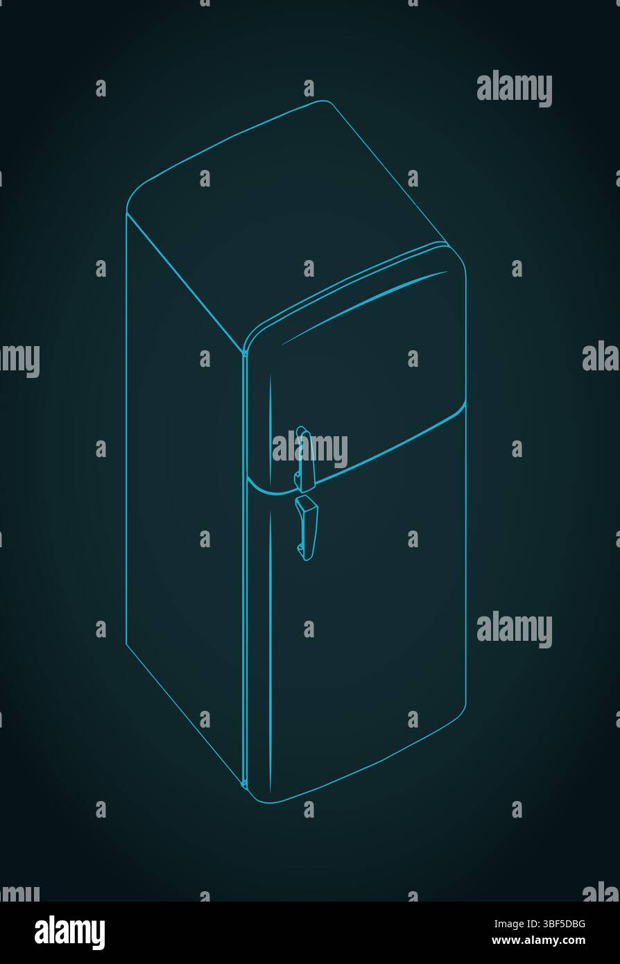 Retro refrigerator isometric blueprint stylized vector illustration ...