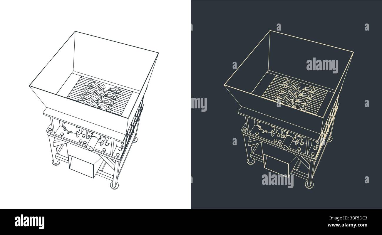 Stylized vector illustrations of industrial plastic shredder Stock ...