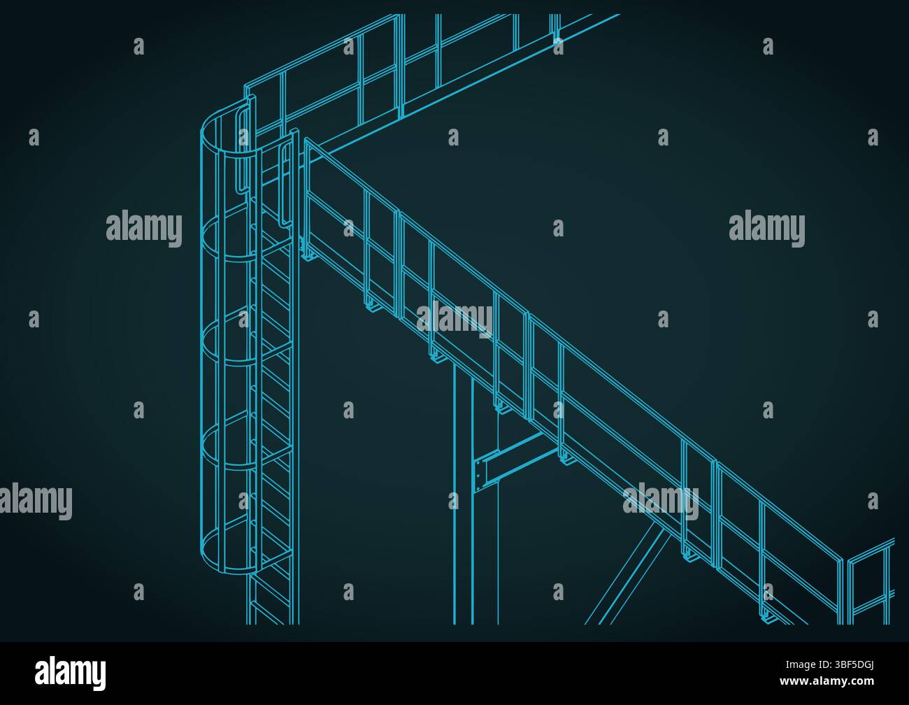 Industrial metal structure with ladder isometric drawing close up ...