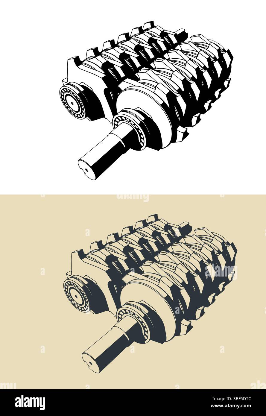 Two shaft shredder blades stylized vector illustrations Stock Vector ...
