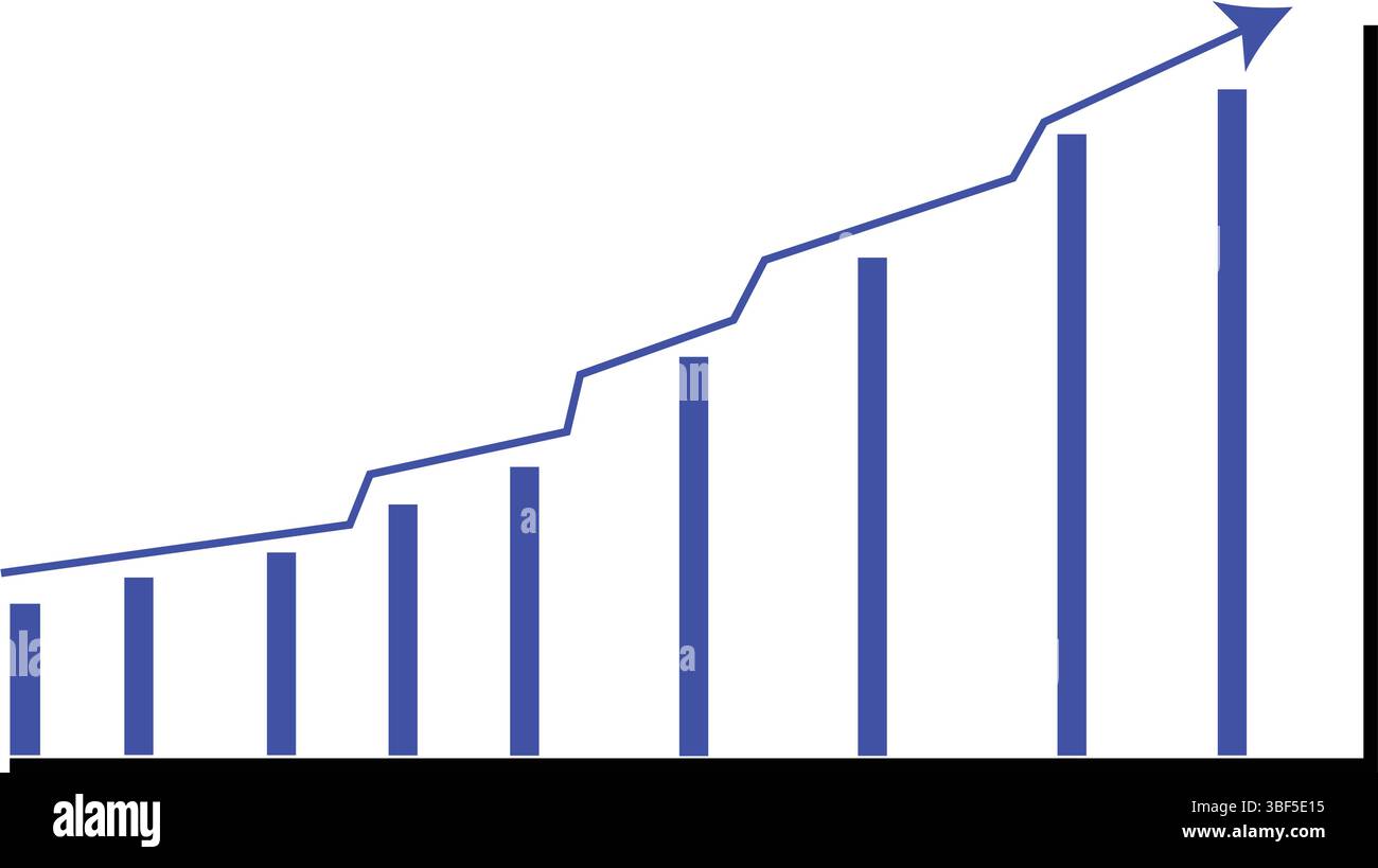 Blue bar graph with growth arrow for business stats, data visualization ...