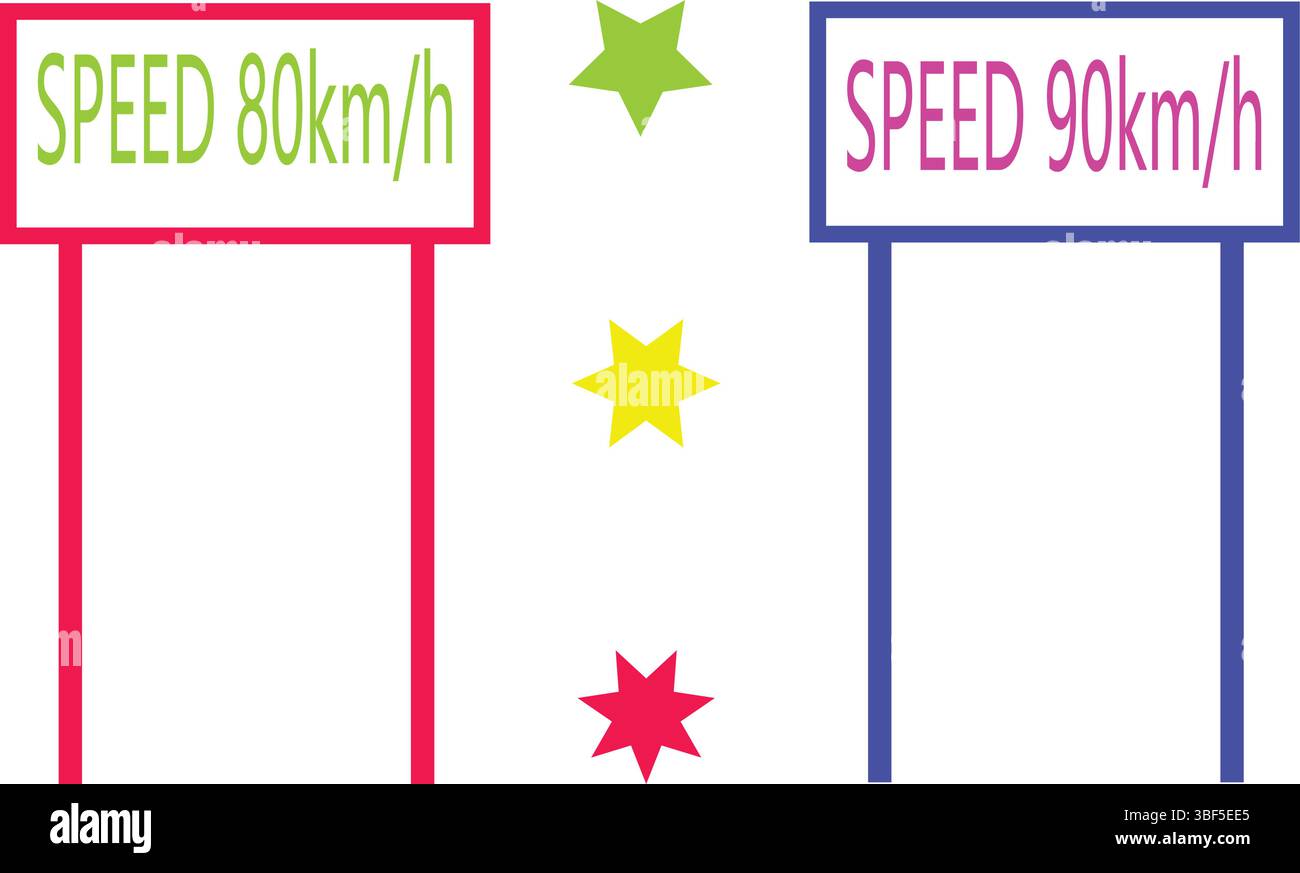 Speed limit signs in bright colors with decorative stars for city traffic control vector toolkit ...