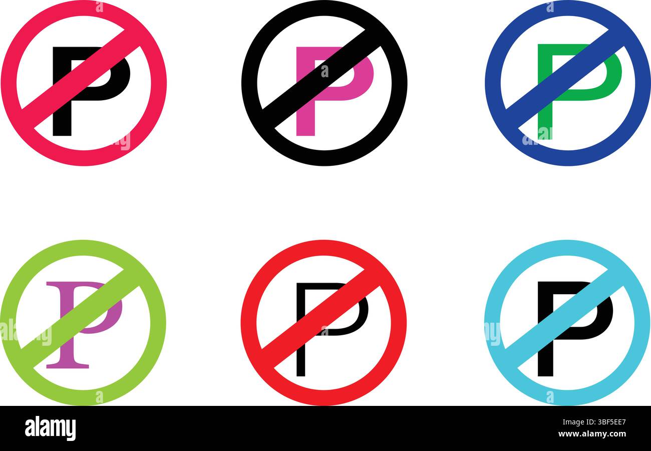 No parking and prohibited zone signs with color variants for vector ...