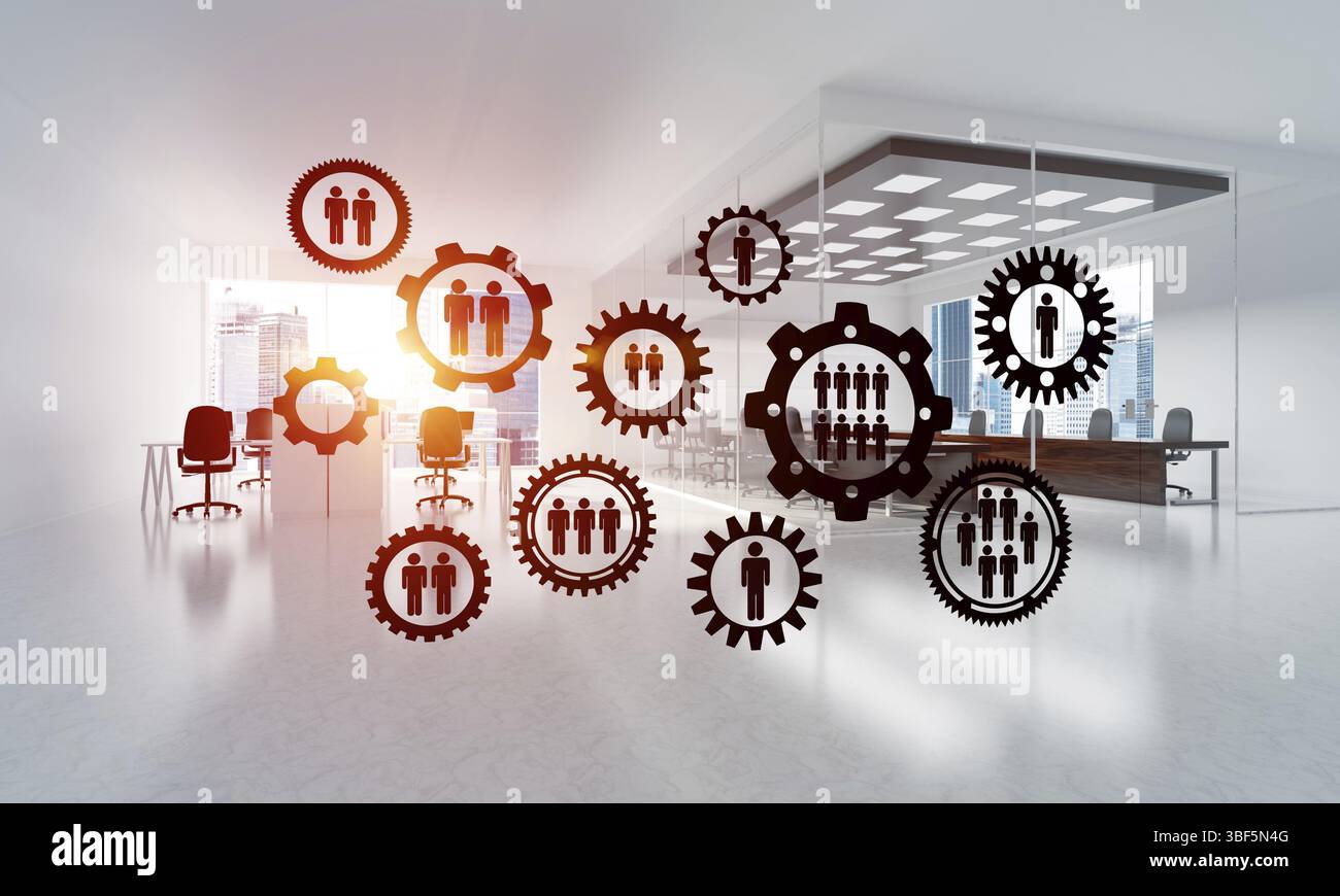 Cogwheels and gears mechanism as social communication concept in office ...