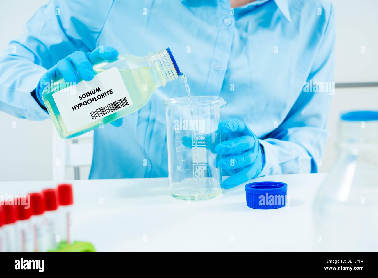 Sodium hypochlorite. Disinfectant and bleaching agent used in water ...