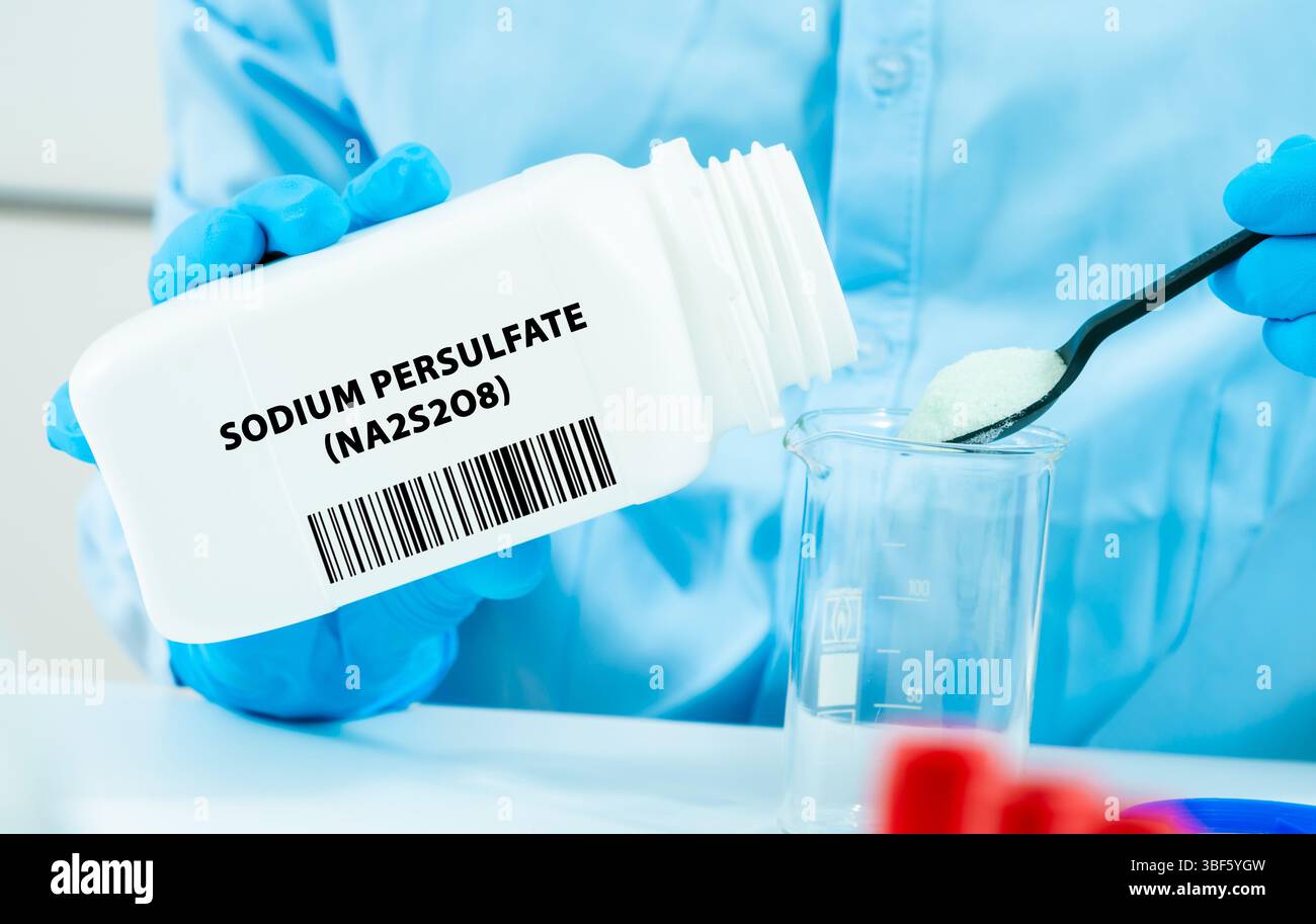 Sodium persulphate (Na2S2O8). Used in water treatment, polymerisation ...