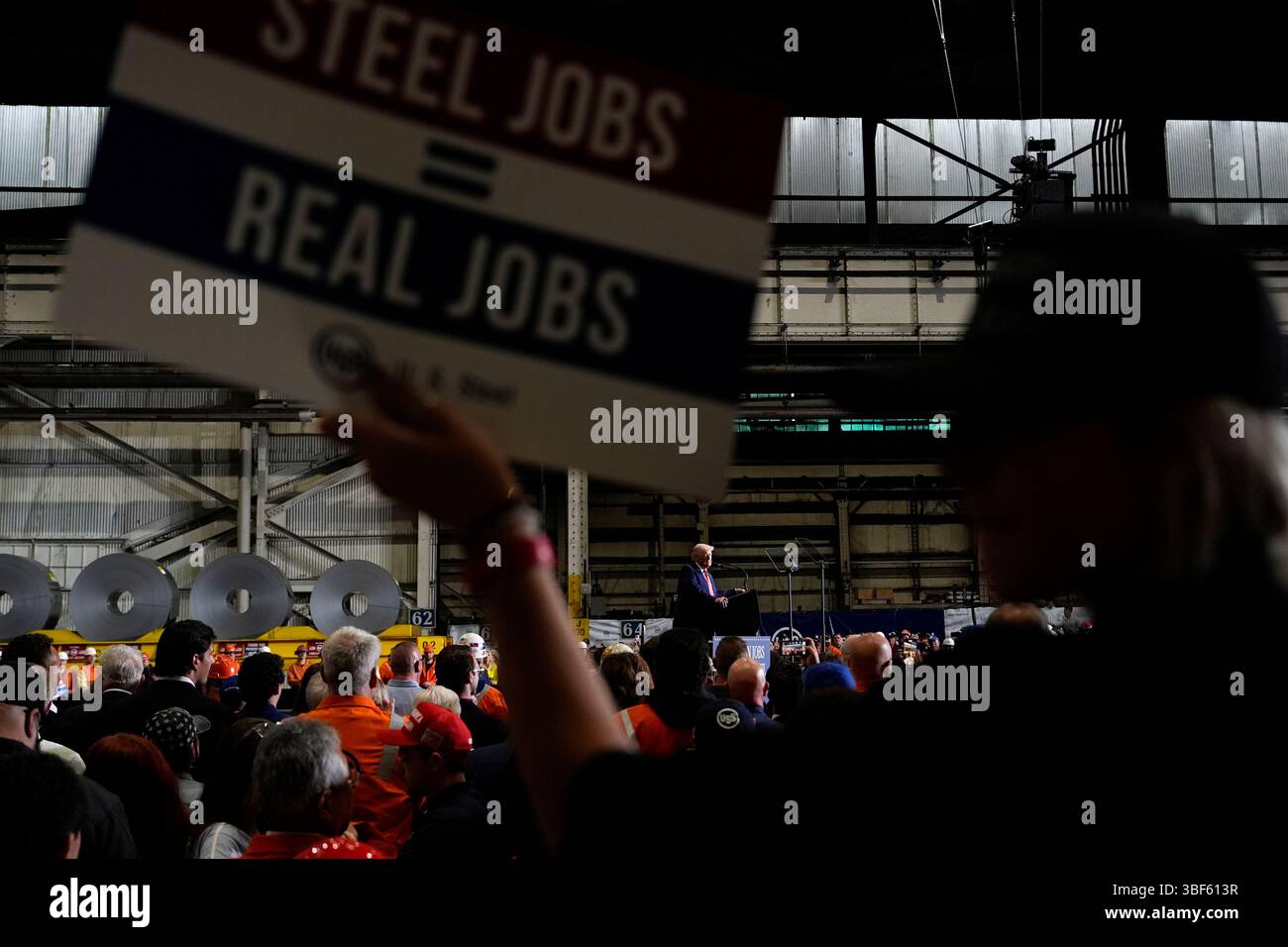 President Donald Trump speaks at U.S. Steel Corporation's Mon Valley ...