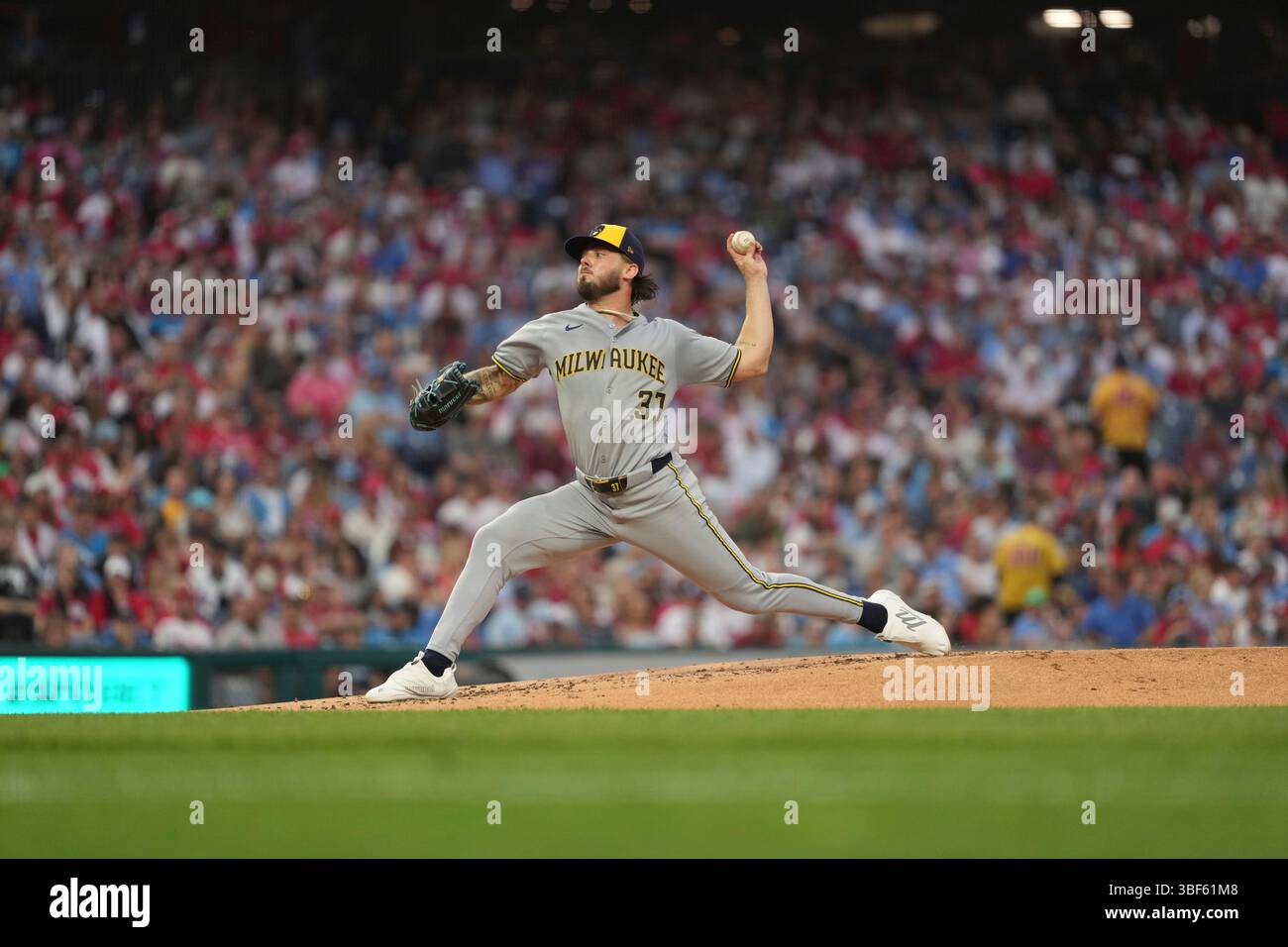 Milwaukee Brewers' DL Hall plays during a baseball game Friday, May 30 ...