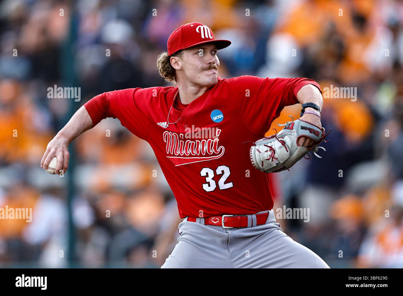 Miami pitcher Cooper Katskee (32) throws to a batter during an NCAA ...