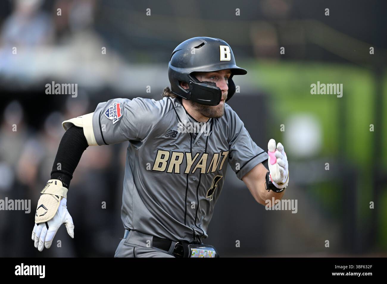 Bryant's Zac Zyons (4) runs during an NCAA college baseball game ...