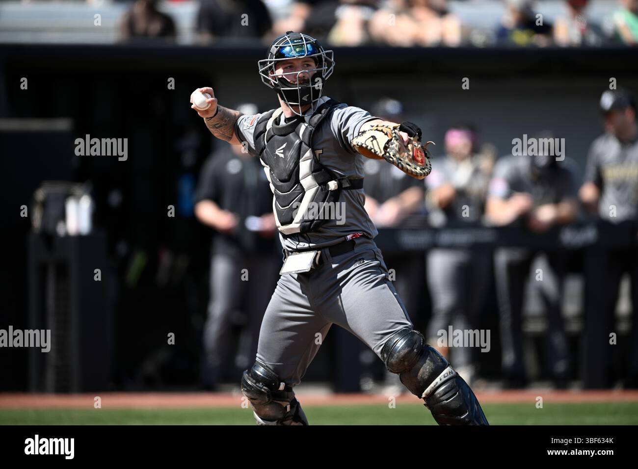 Bryant catcher Brandyn Durand throws during an NCAA college baseball ...