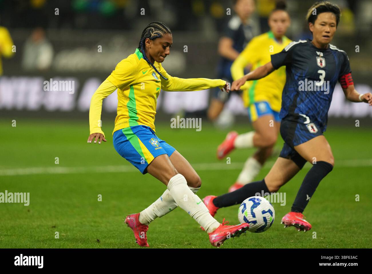Brazil's Kerolin scores her side's 3rd goal against Japan during a ...