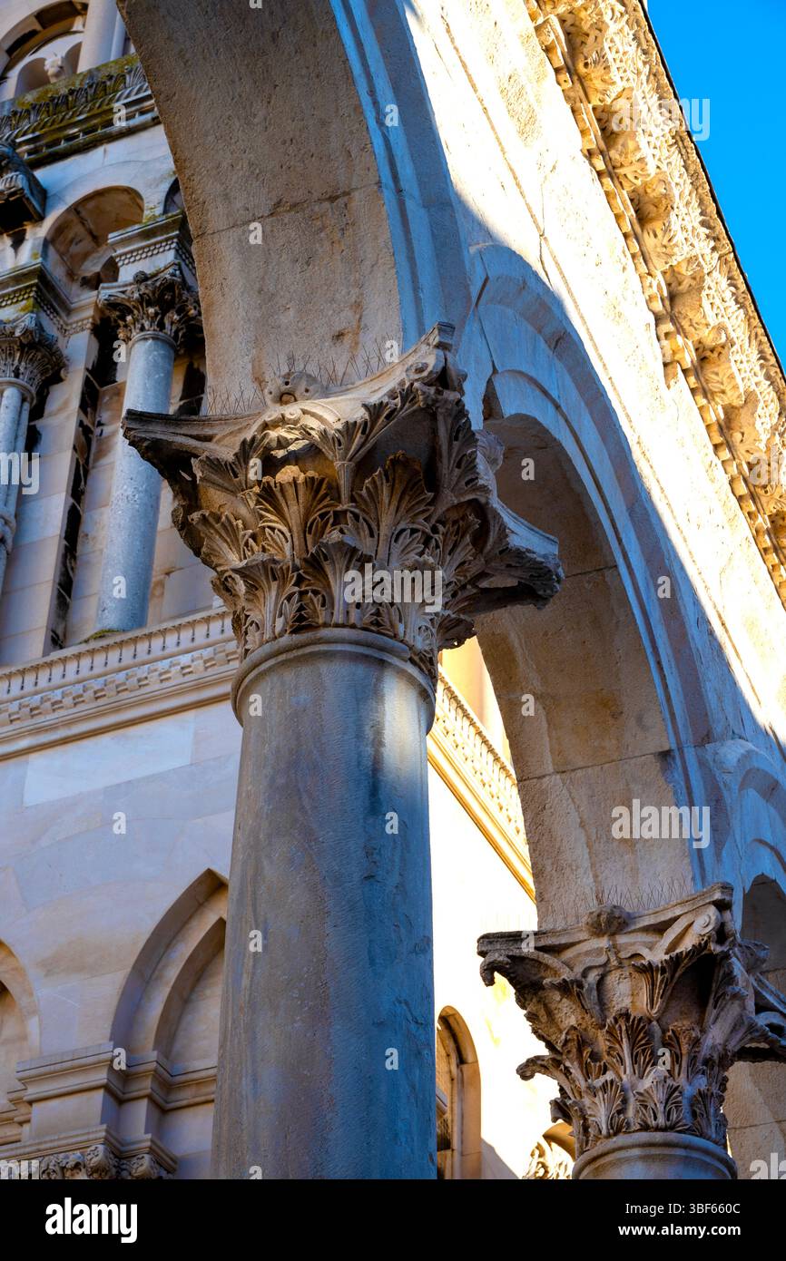 Romanesque features and Gothic pointed arches of the Split Cathedral ...