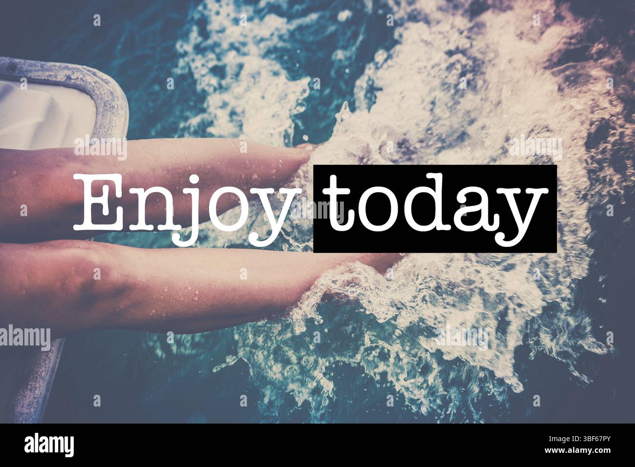 Inspirational motivation quote with phrase Enjoy today, Female legs ...