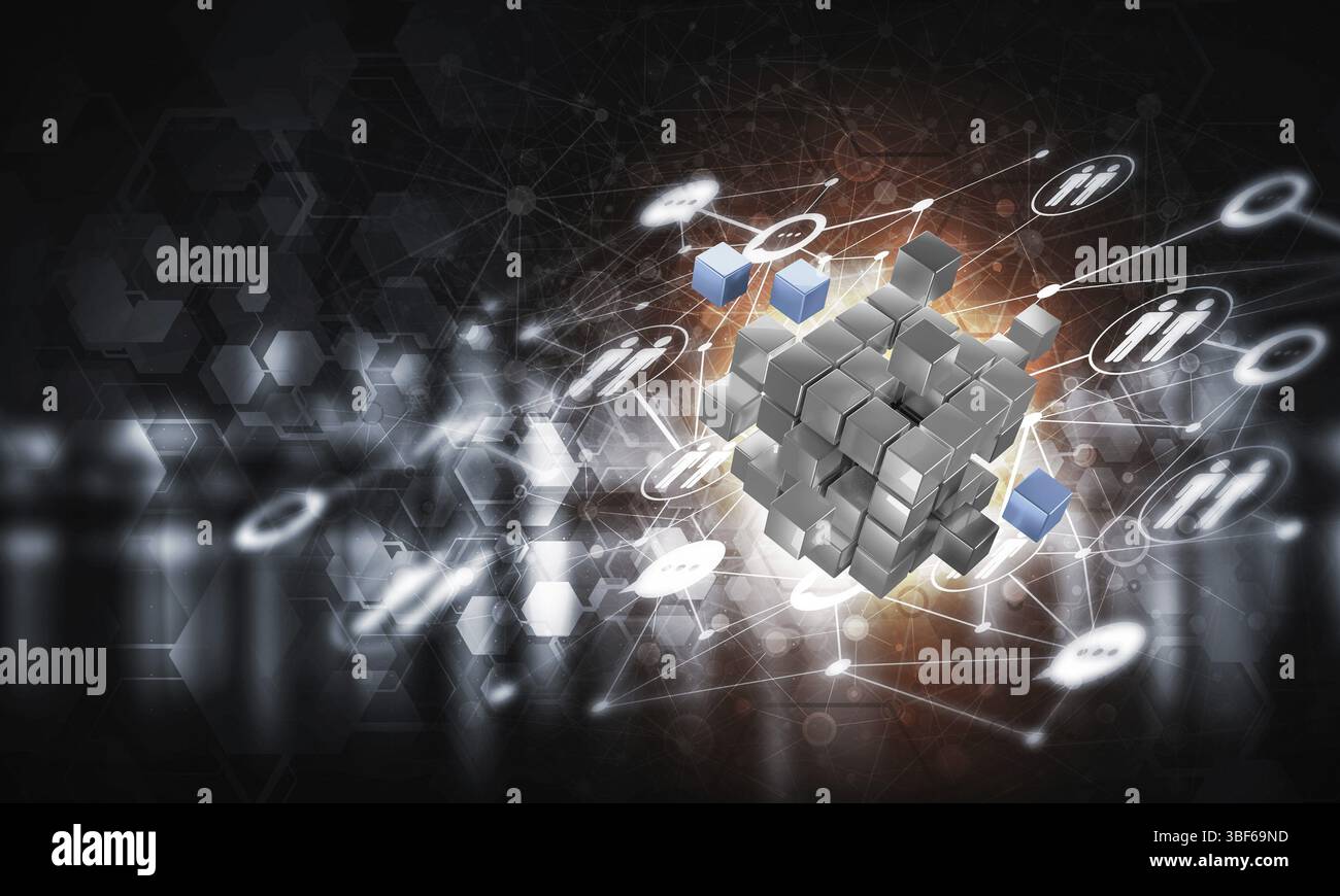 Conceptual background image with cube figure and social connection ...