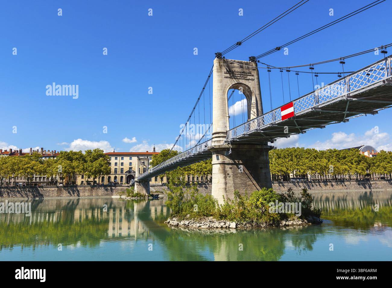 Old Passerelle du College bridge over Rhone river in Lyon, France ...